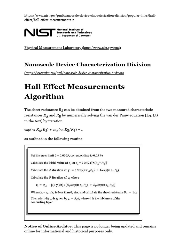 Hall Effect Measurements Algorithm _ NIST | PDF