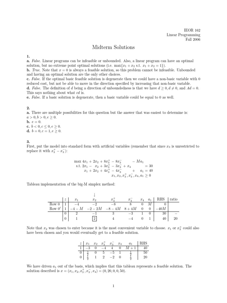 Ieor162 Fa2006 mt1 Zhang Soln | PDF | Linear Programming | Algorithms