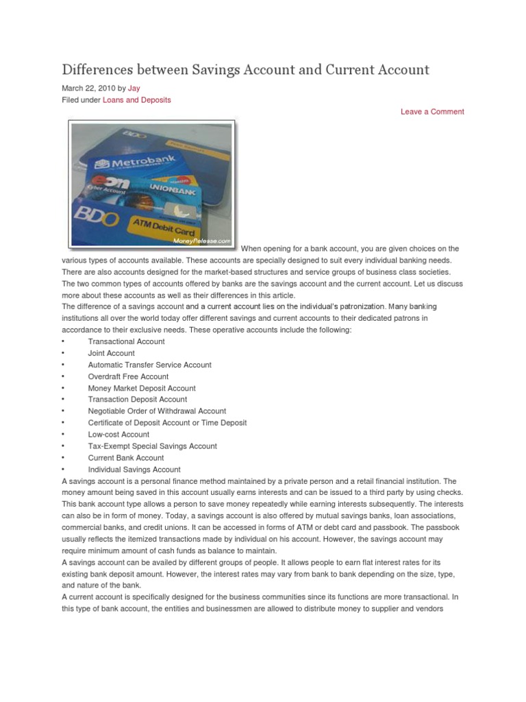 Differences Between Savings Account and Current Account | PDF | Transaction Account | Deposit ...