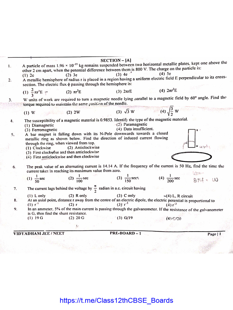 Physics PreBoard 3 | PDF