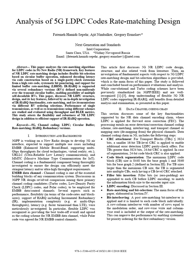 Analysis of 5G LDPC Codes Rate-Matching Design | PDF | Low Density Parity Check Code | Computer ...