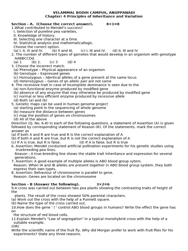 Principles of Inheritance and Variation QP | PDF | Dominance (Genetics ...
