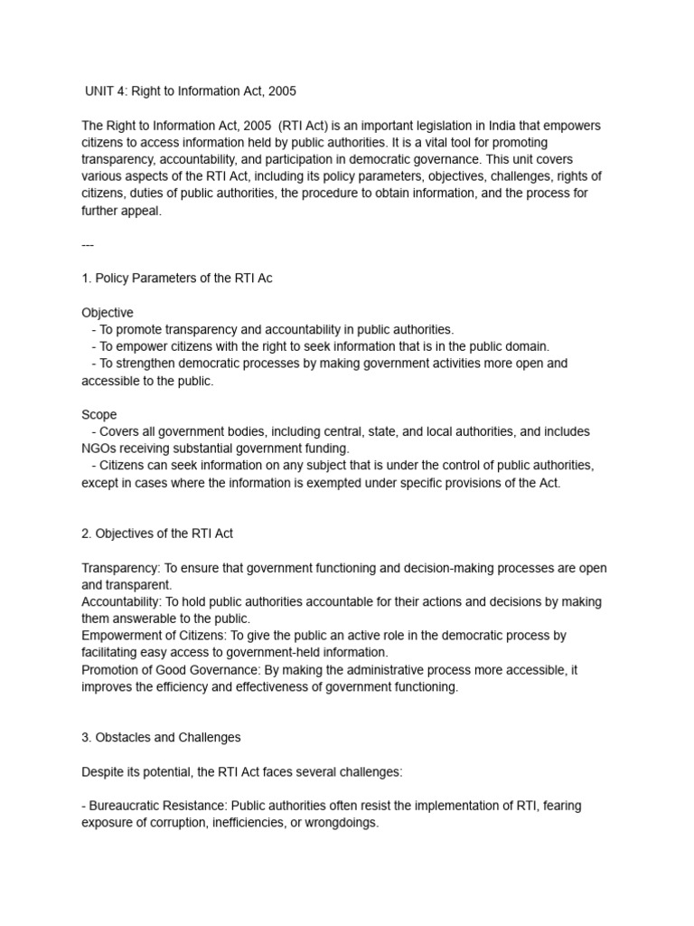 RTI-UNIT 4 | PDF | Public Law | Justice