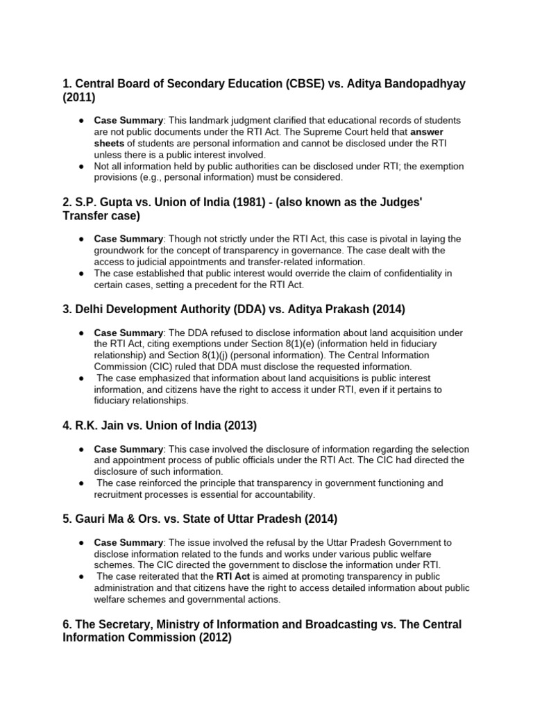RTI Case Laws | PDF | Public Law | Justice