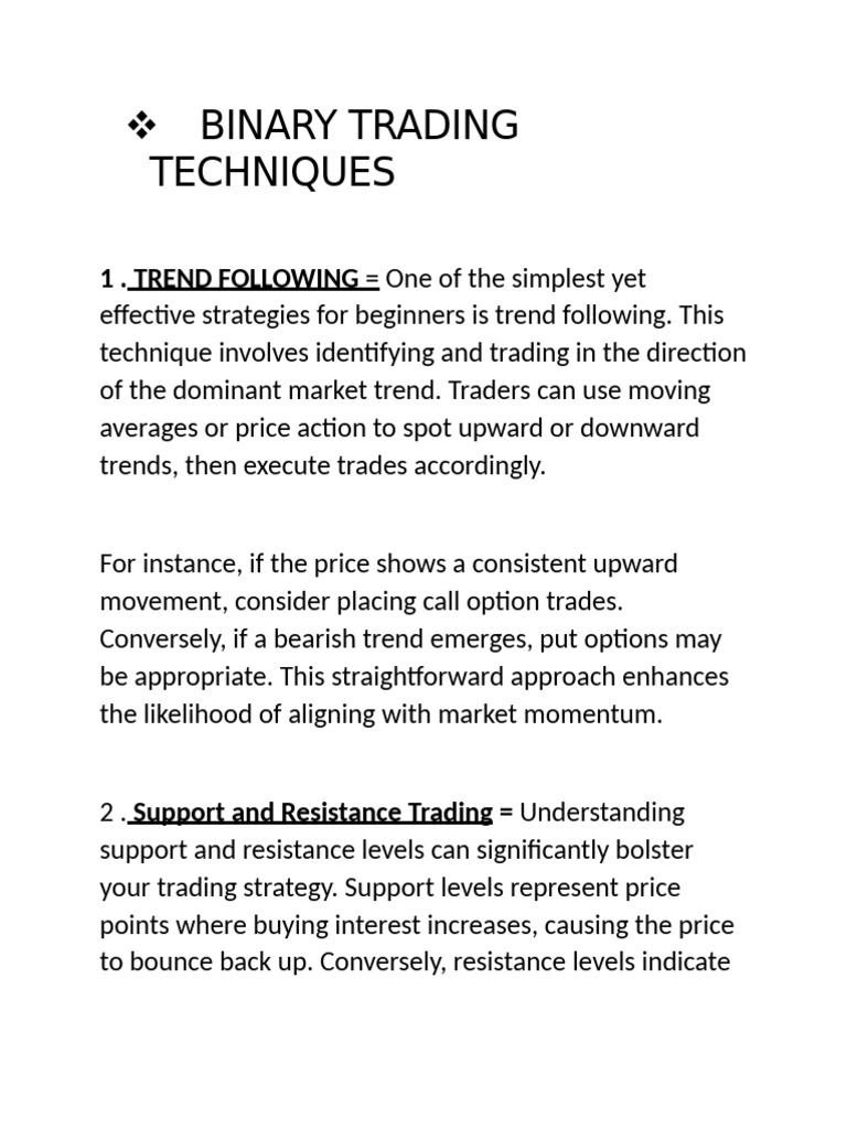 Binary Trading Techniques Pdf Market Trend Financial Markets 