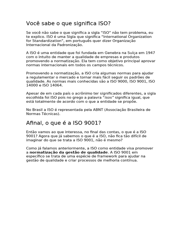 Você Sabe o Que Significa ISO | PDF | ISO 9000 | Qualidade (negócios)