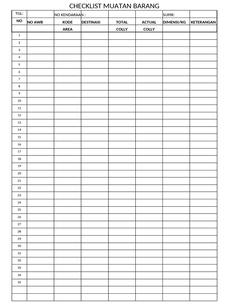 Master Checklist Muatan Barang | PDF