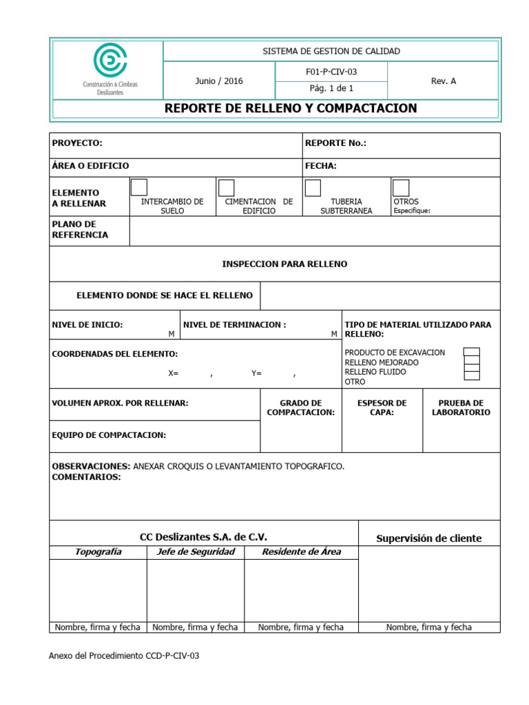 Reporte de Relleno y Compactación | PDF