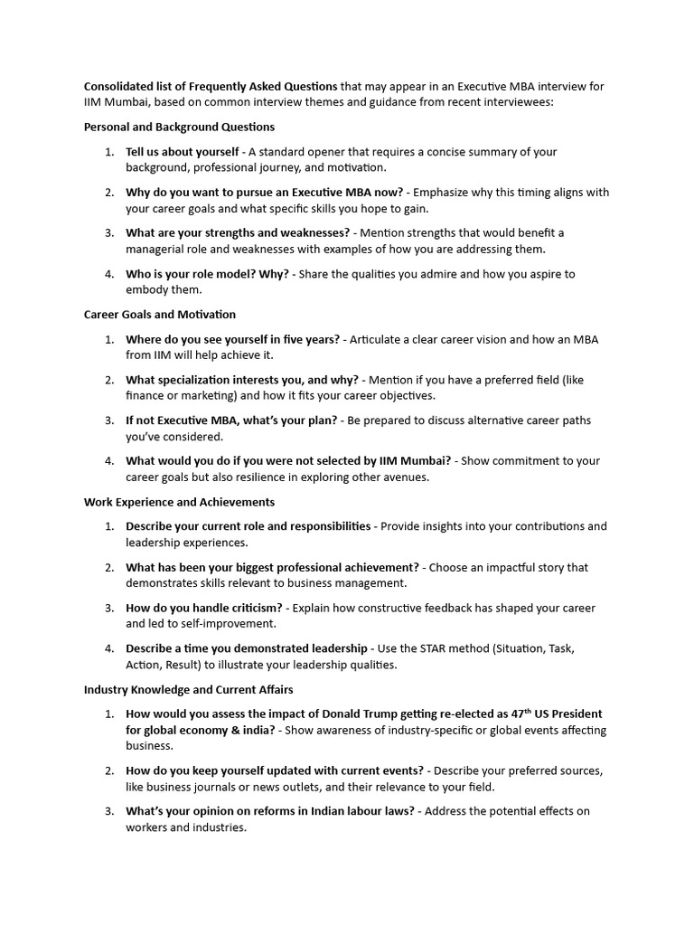 IIM Mumbai Executive MBA Interview Guide | PDF | Leadership | Motivation