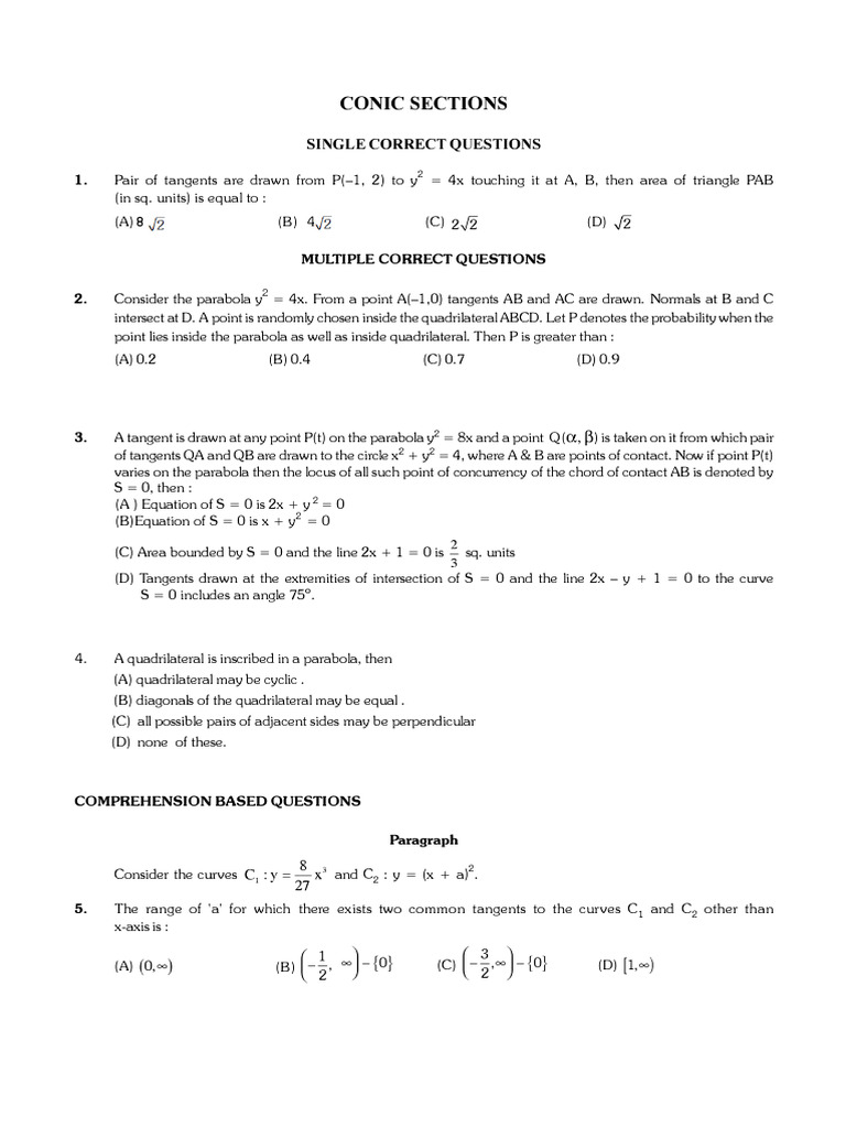 SRG Conic Questions | PDF | Ellipse | Perpendicular