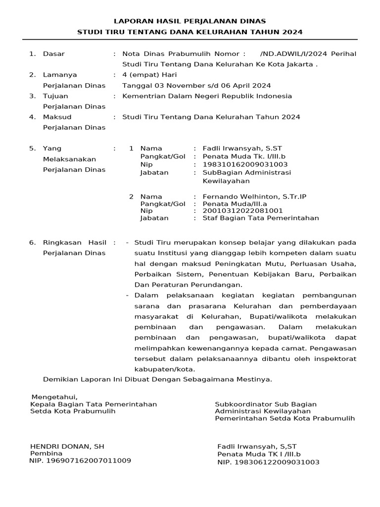 Laporan - Hasil - Perjalanan - Dinas - Kota Jakarta 2 | PDF