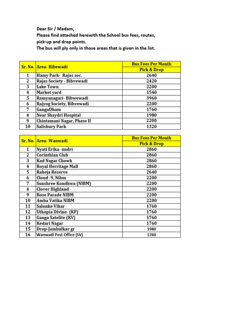 2025 Bus Routes and Fees Overview | PDF