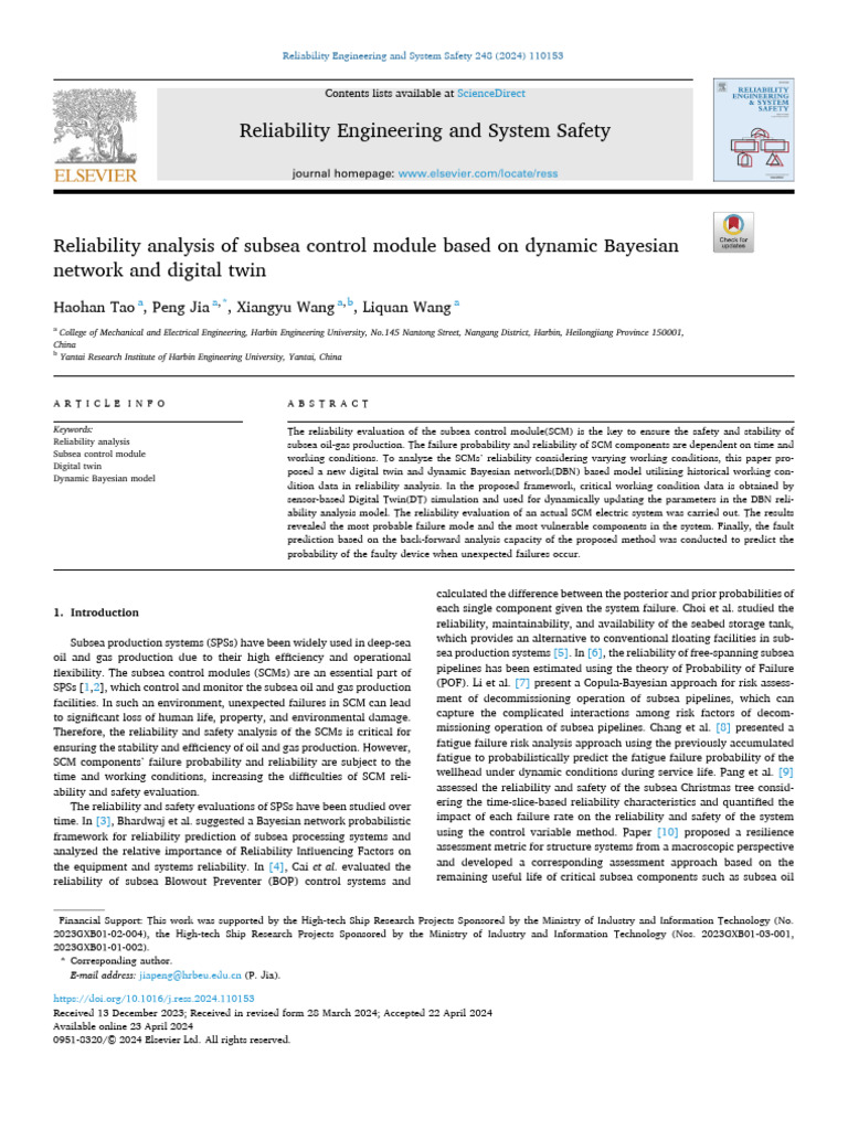 Reliability Analysis of Subsea Control Module Based On Dynamic Bayesian | PDF | Reliability ...