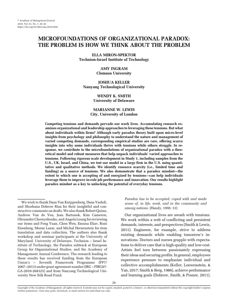Microfoundations of Organizational Paradox - The Problem Is How We ...