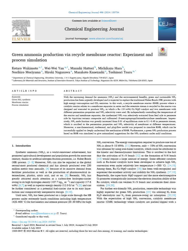 Wakimoto 2024 Complex | PDF | Ammonia | Chemical Reactor