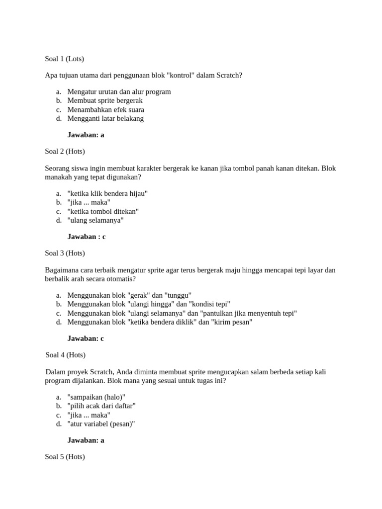 Soal Pemrograman Scratch untuk Siswa | PDF