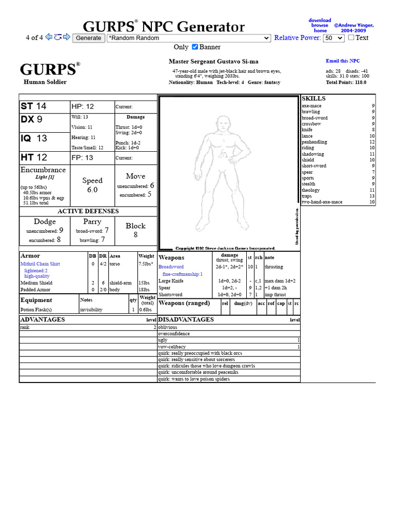 GURPS NPC Generator - Online Version | PDF
