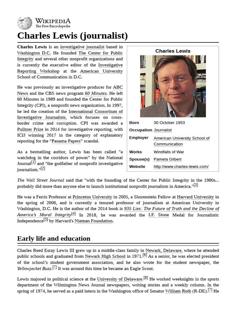 Charles Lewis: Investigative Journalist Profile | PDF | Journalism