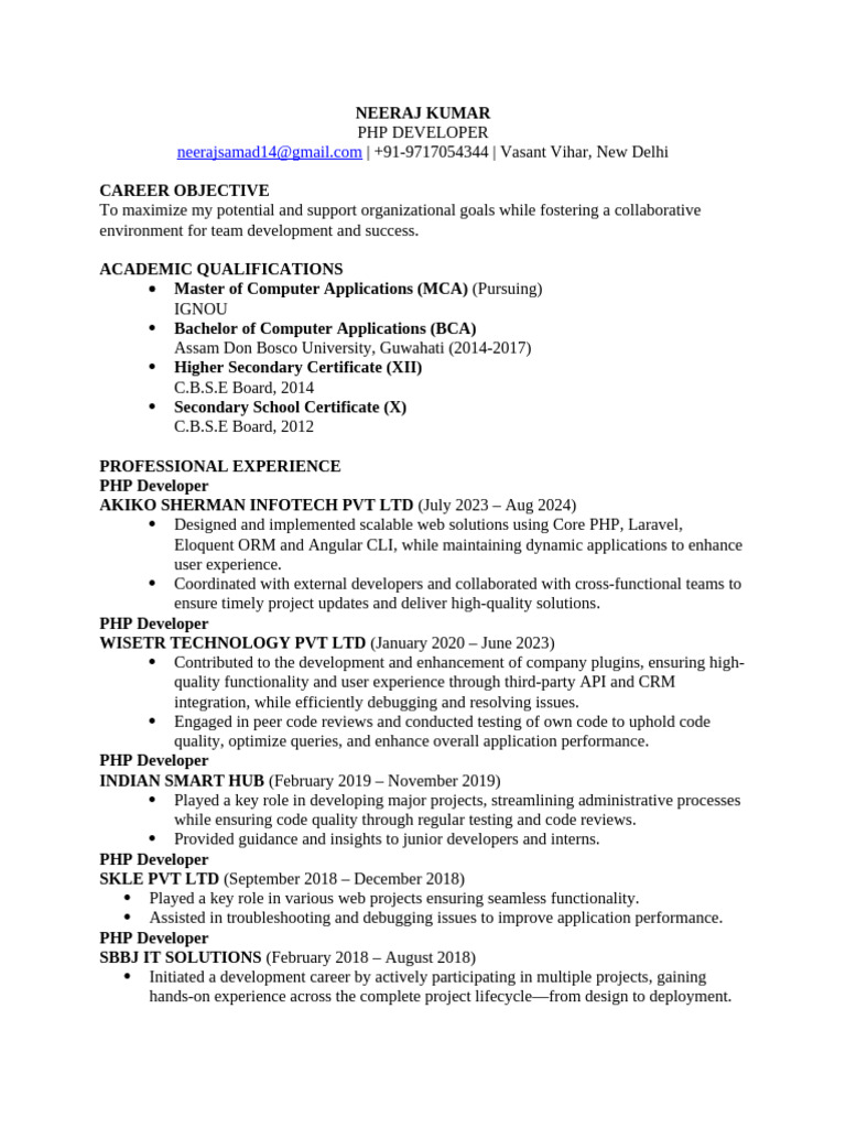NK_Resume | PDF | Web Development | Php
