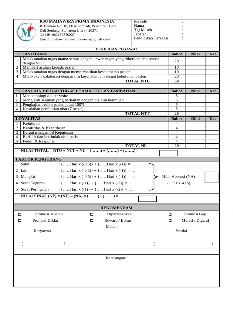 Form Penilaian Pegawai 2019-Ok | PDF