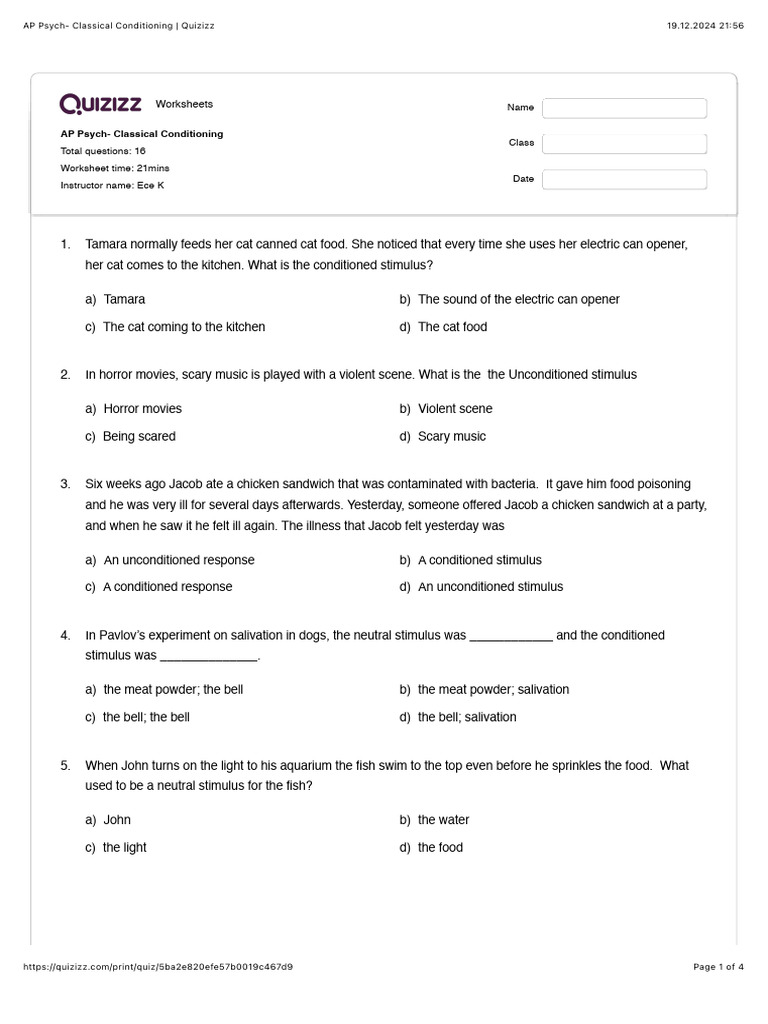AP Psych- Classical Conditioning | Quizizz | PDF | Classical ... AP Psych- Classical Conditioning | Quizizz | PDF | Classical ...