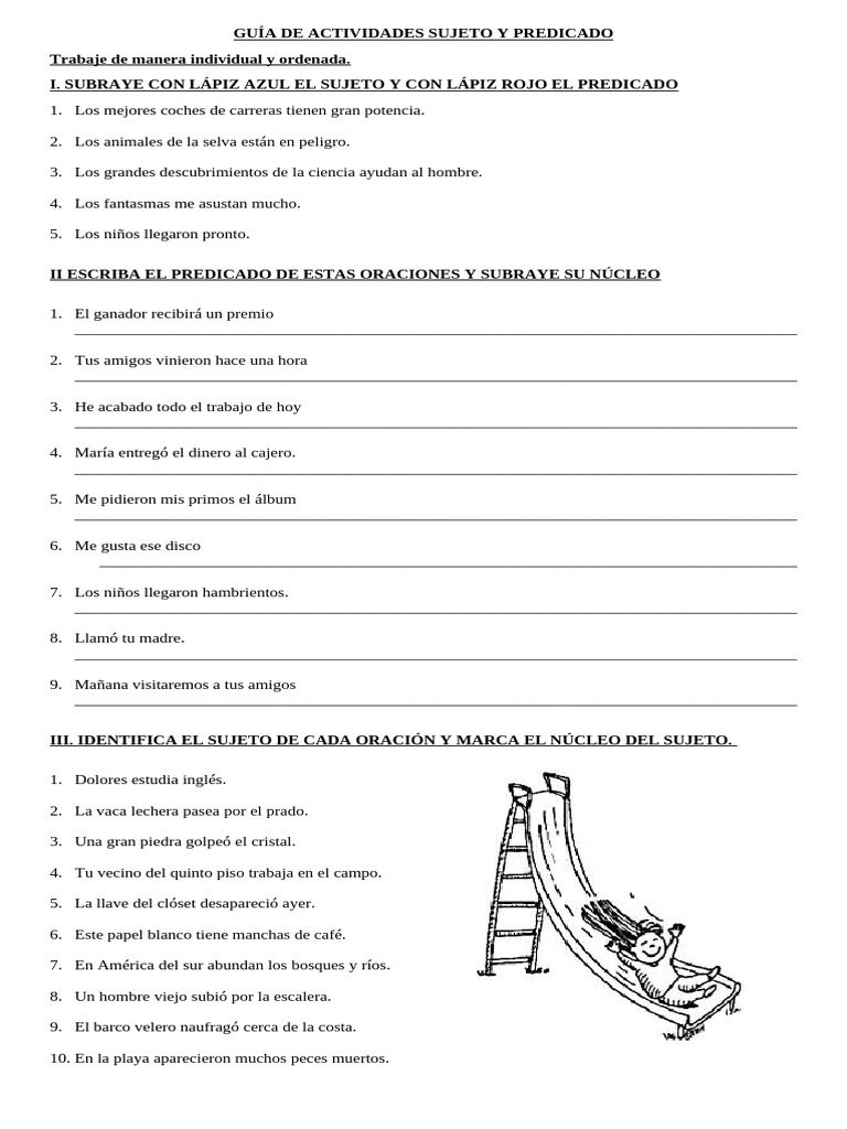 Guía de Actividades Sujeto y Predicado | PDF