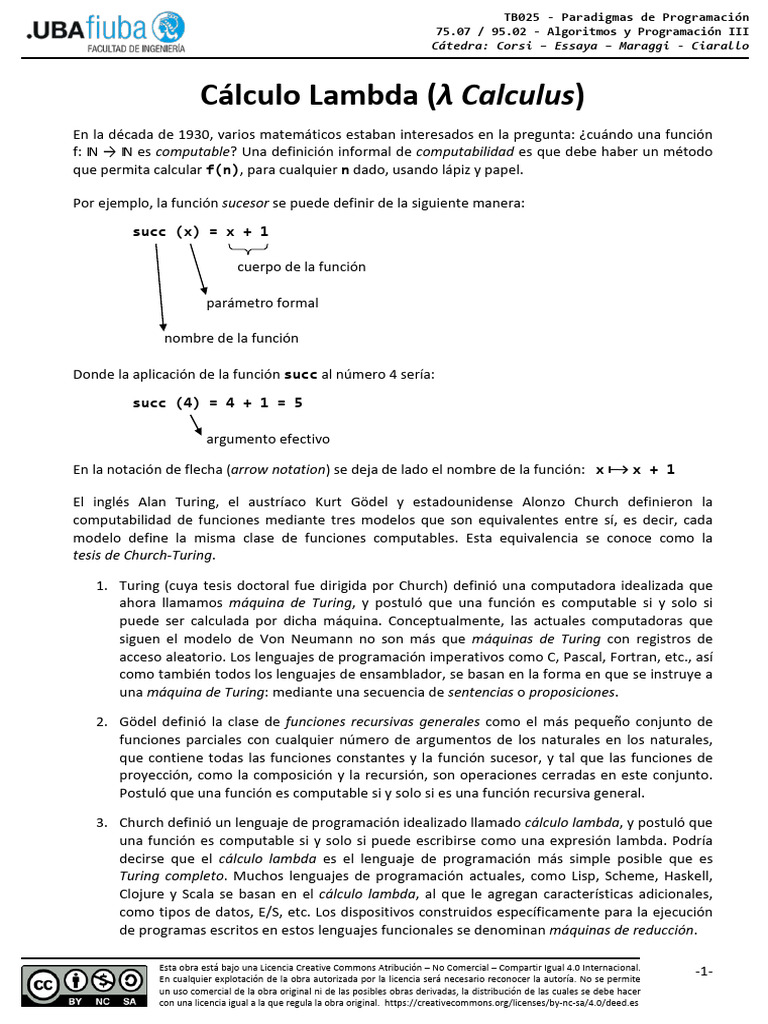 Cálculo Lambda | PDF | Teoría de la computabilidad | Programacion Funcional