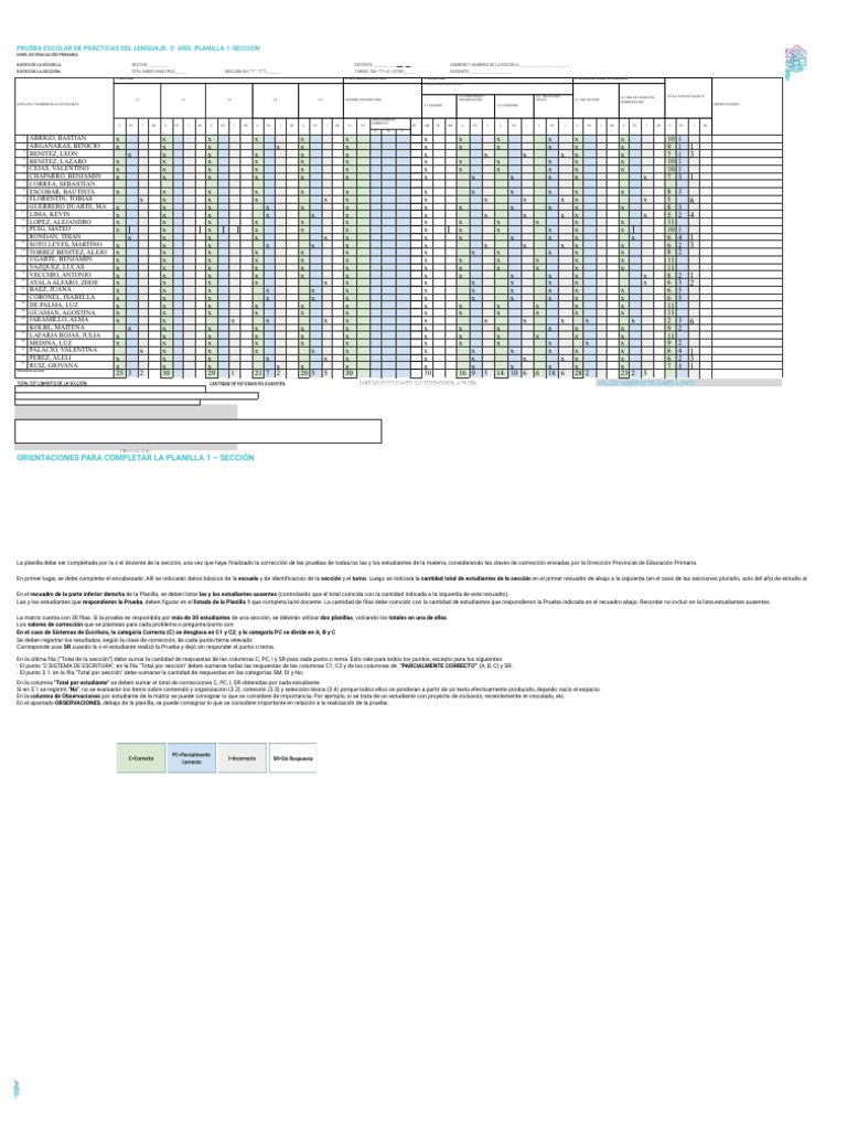 Planilla 1 Prácticas Del Lenguaje 3º Primaria - XLSX - Table 1 | PDF