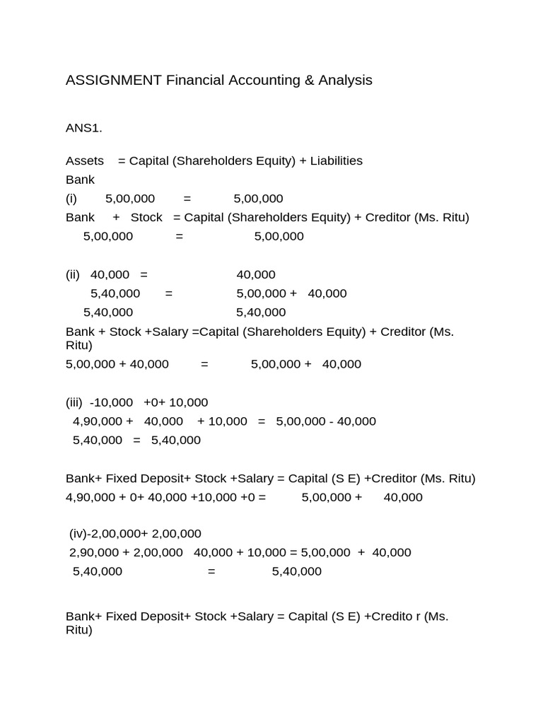ASSIGNMENT Financial Accounting | PDF | Balance Sheet | Debits And Credits