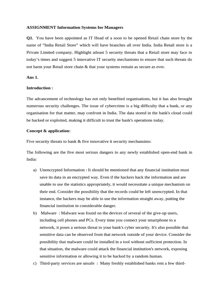 Assignment Information Systems For Managers Pdf Computer Security Security