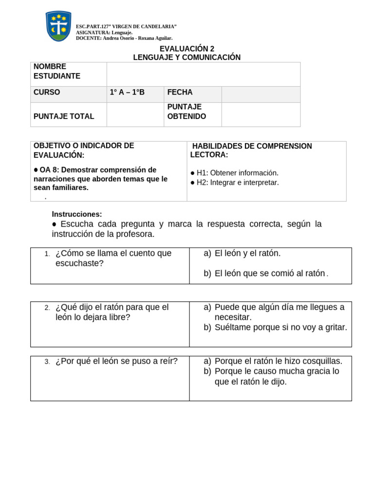 Evaluacion de Comprension Lectora Septiembre | PDF