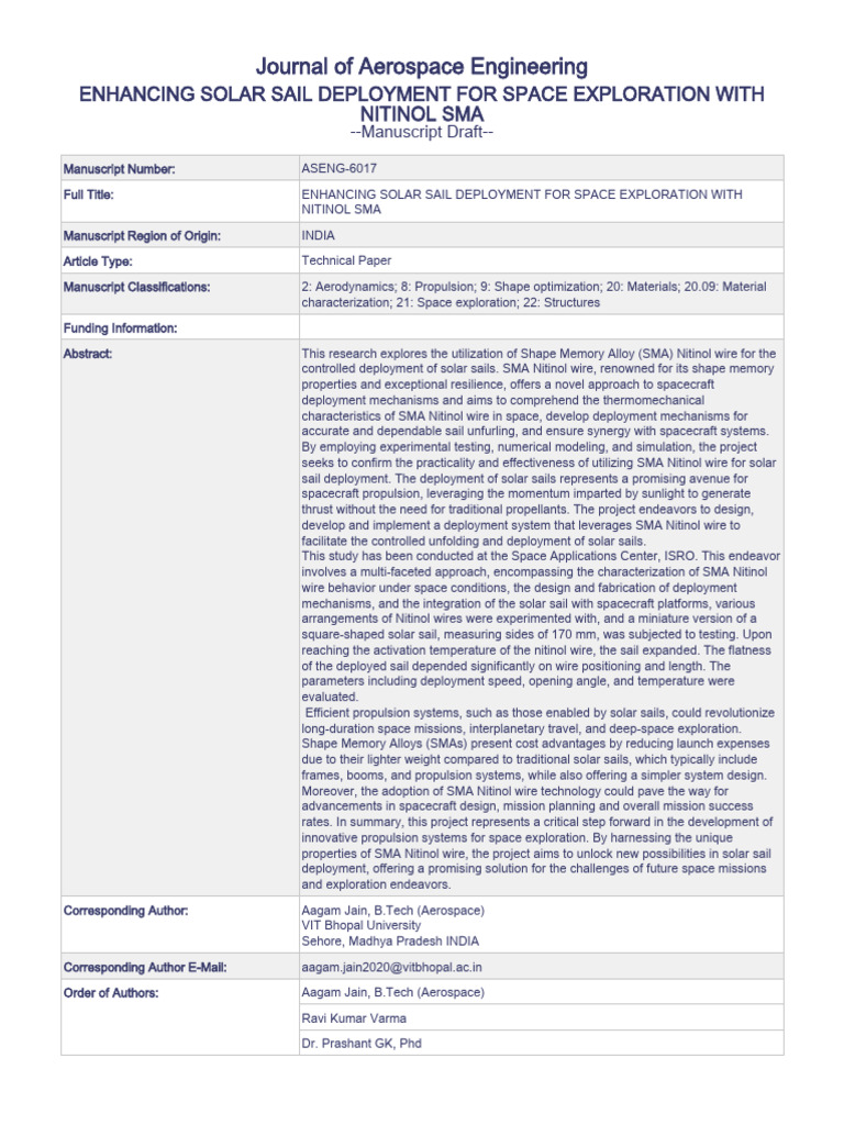 Aseng 6017 | PDF | Spacecraft Propulsion | Shape Memory Alloy