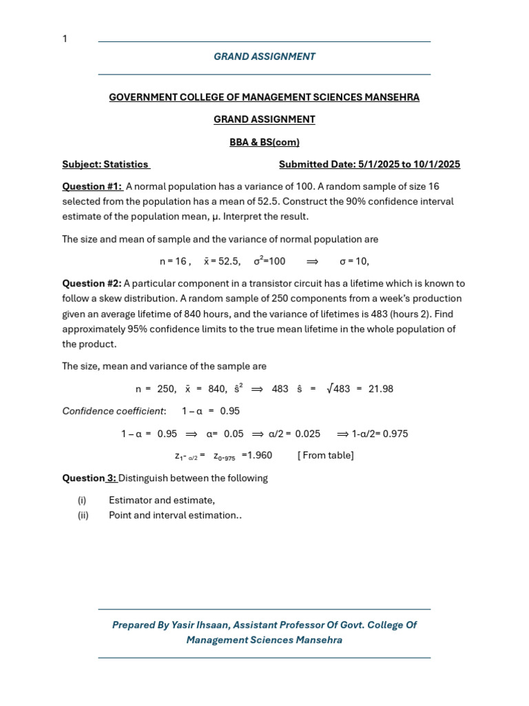 BBA & BS Statistics Confidence Intervals | PDF | Confidence Interval | Probability