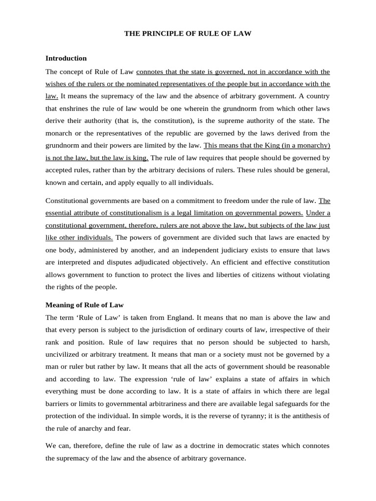 The Principle of Rule of Law | PDF | Rule Of Law | Constitution