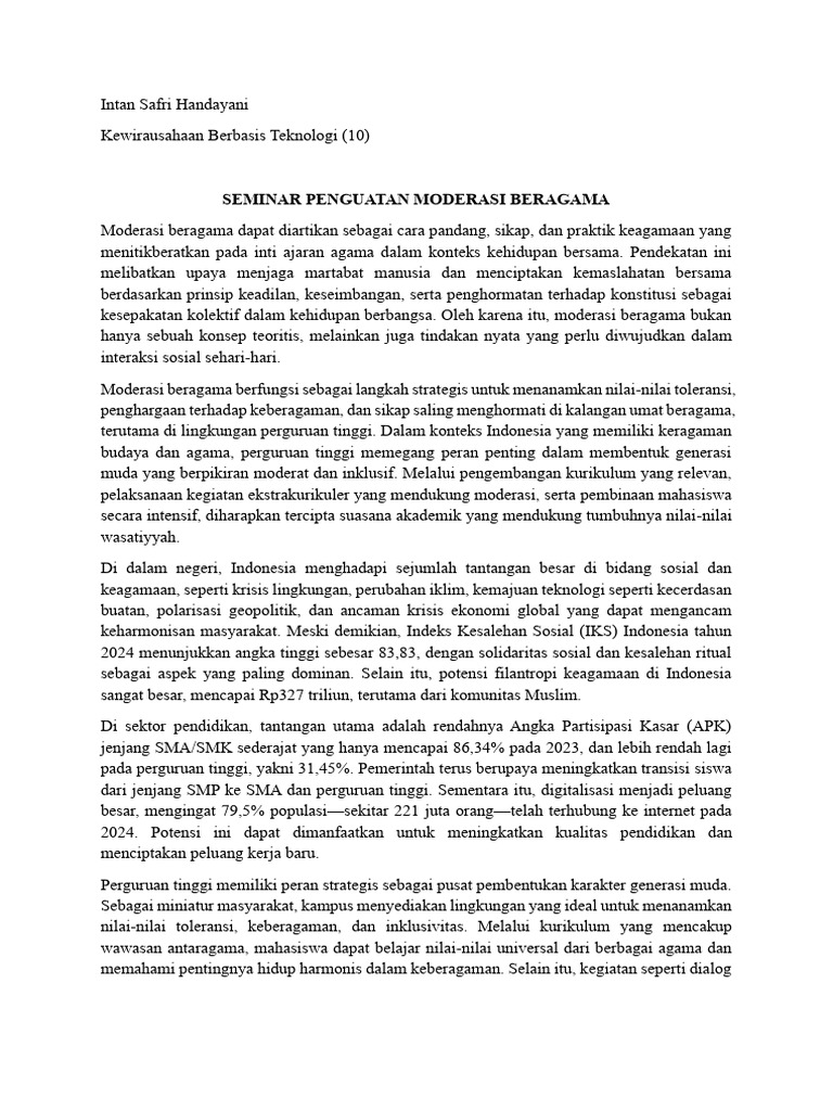 Intan Safri Handayani - 5019211048 - Moderasi Beragama | PDF