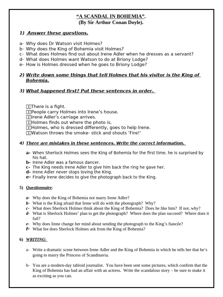 A Scandal in Bohemia: Q&A Guide | PDF