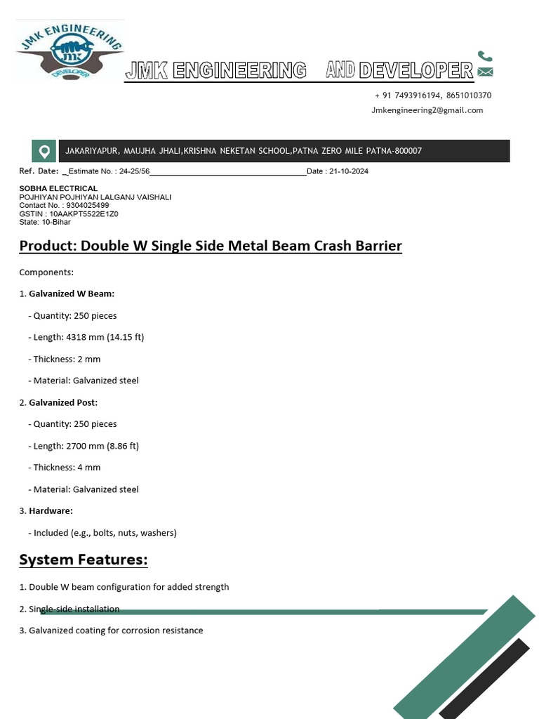Double W Metal Beam Crash Barrier Specs | PDF