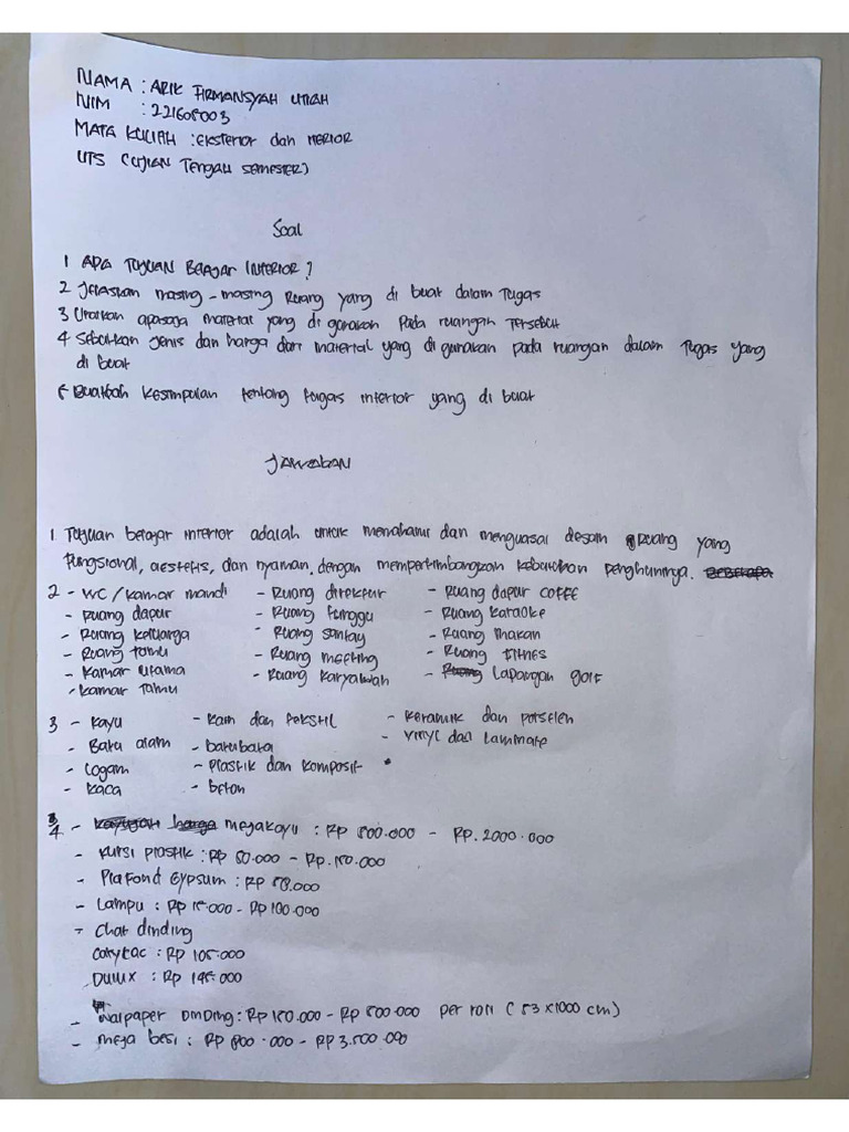 Tugas Uts Interior Dan Eksterior Arik Firmansyah Utiah | PDF