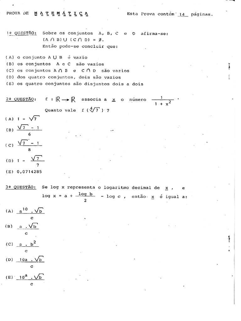 EFOMM 1990 Matematica Original em Branco Gabarito JS | PDF