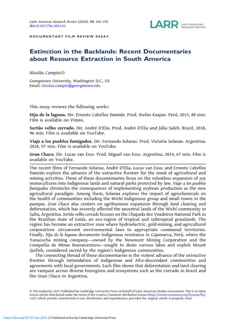 Extinction in The Backlands: Recent Documentaries About Resource ...