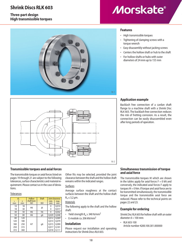 Shrink Disc RLK 603 Specifications | PDF | Engineering Tolerance | Screw