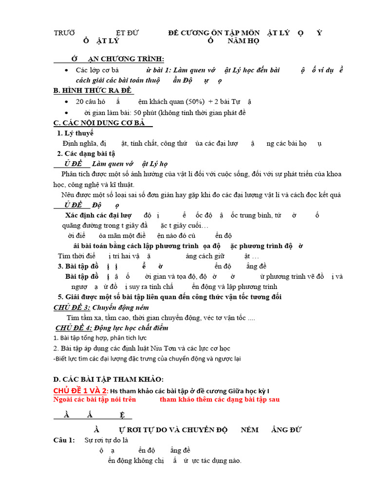 10 Decuong HK1 | PDF