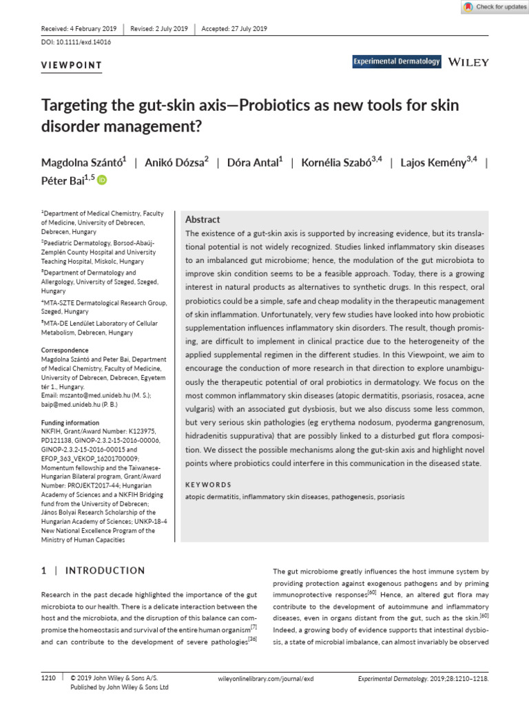 Experimental Dermatology - 2019 - Szántó - Targeting the Gut‐Skin Axis ...