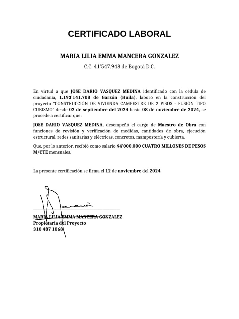 Certificado Laboral | PDF