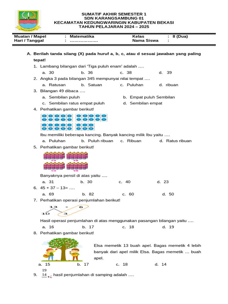 Soal Asas Ganjil Matematika Kelas 2 | PDF