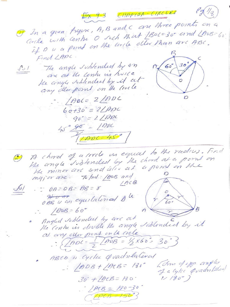 Maths - Chap 9 - Circles - Ex 9.3 | PDF