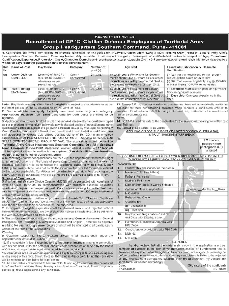 TA Recruitment for LDC & Peon Posts | PDF