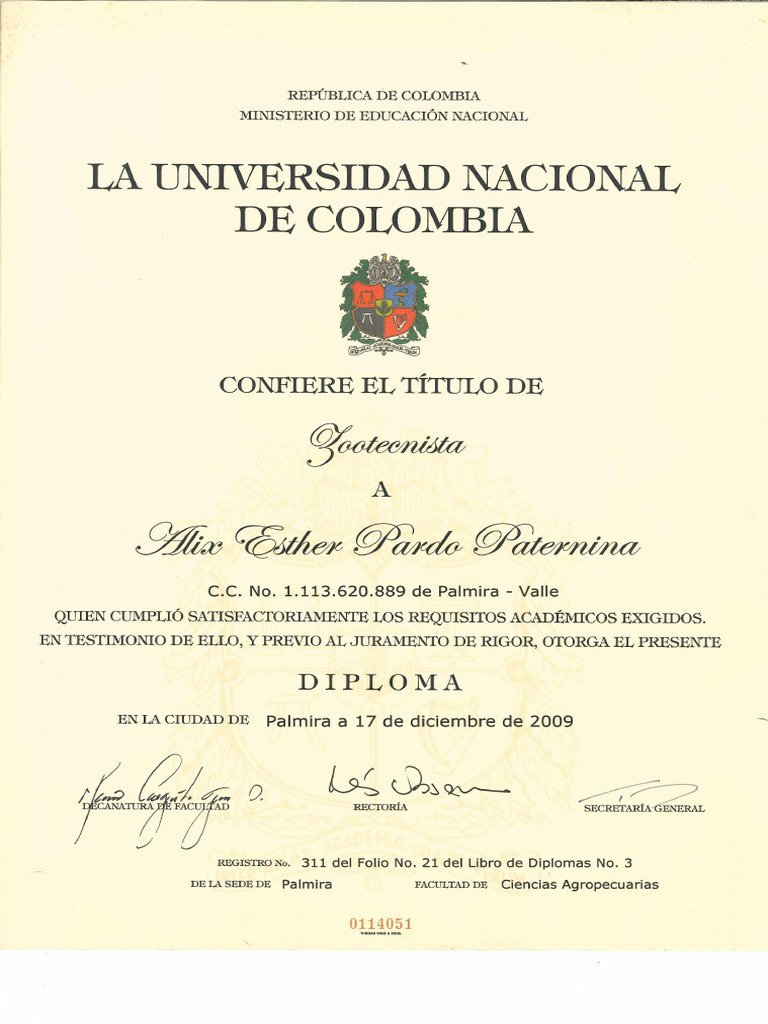 Alix Pardo Diploma Universidad | PDF