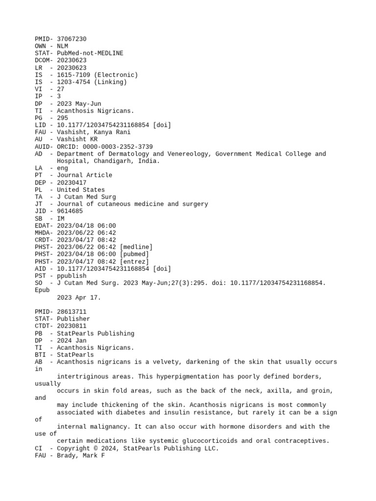 Pubmed Acanthosis Set | PDF | Pub Med | Medical Specialties
