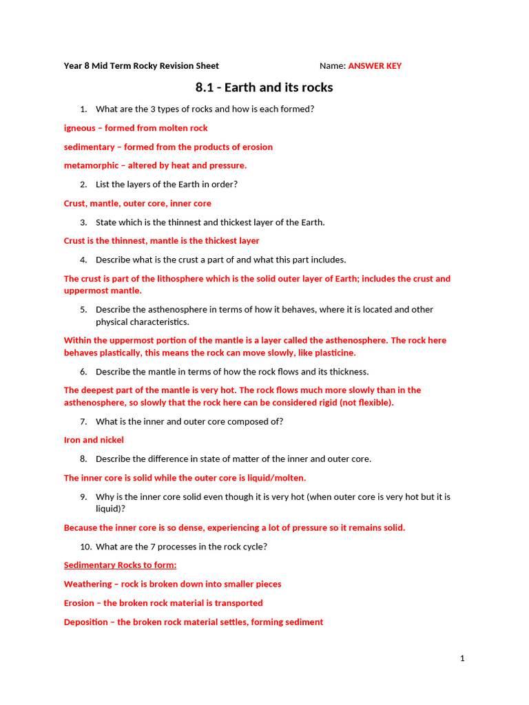 Year 8 Geology Revision Guide | PDF | Rock (Geology) | Igneous Rock